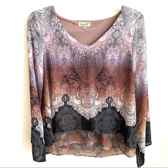 ONE WORLD | Tops | One World Long Sleeve Layered Hem Blouse | Poshmark